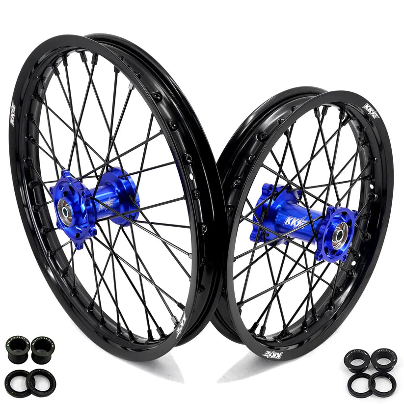 KKE Racing KLX140 16"/19" Complete Wheel Set Blue Hubs / Black Rims ...