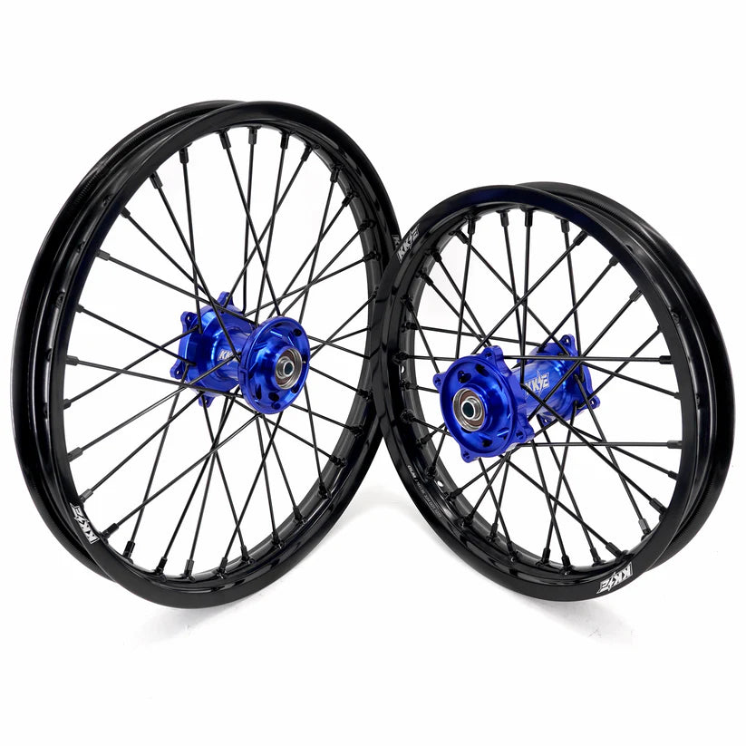 KKE Racing KLX140 16"/19" Complete Wheel Set Blue Hubs / Black Rims ...